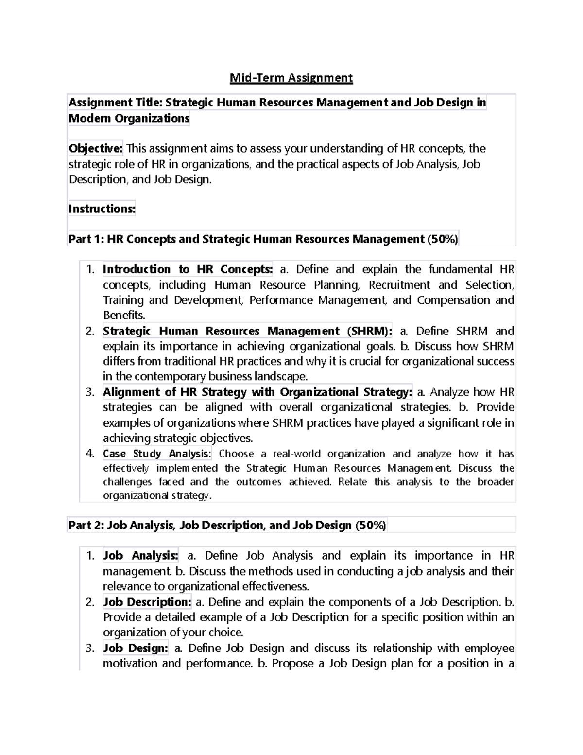 Mid-Term Assignment - Monday Group - HRM - Mid-Term Assignment Assignment Title: Strategic Human ...