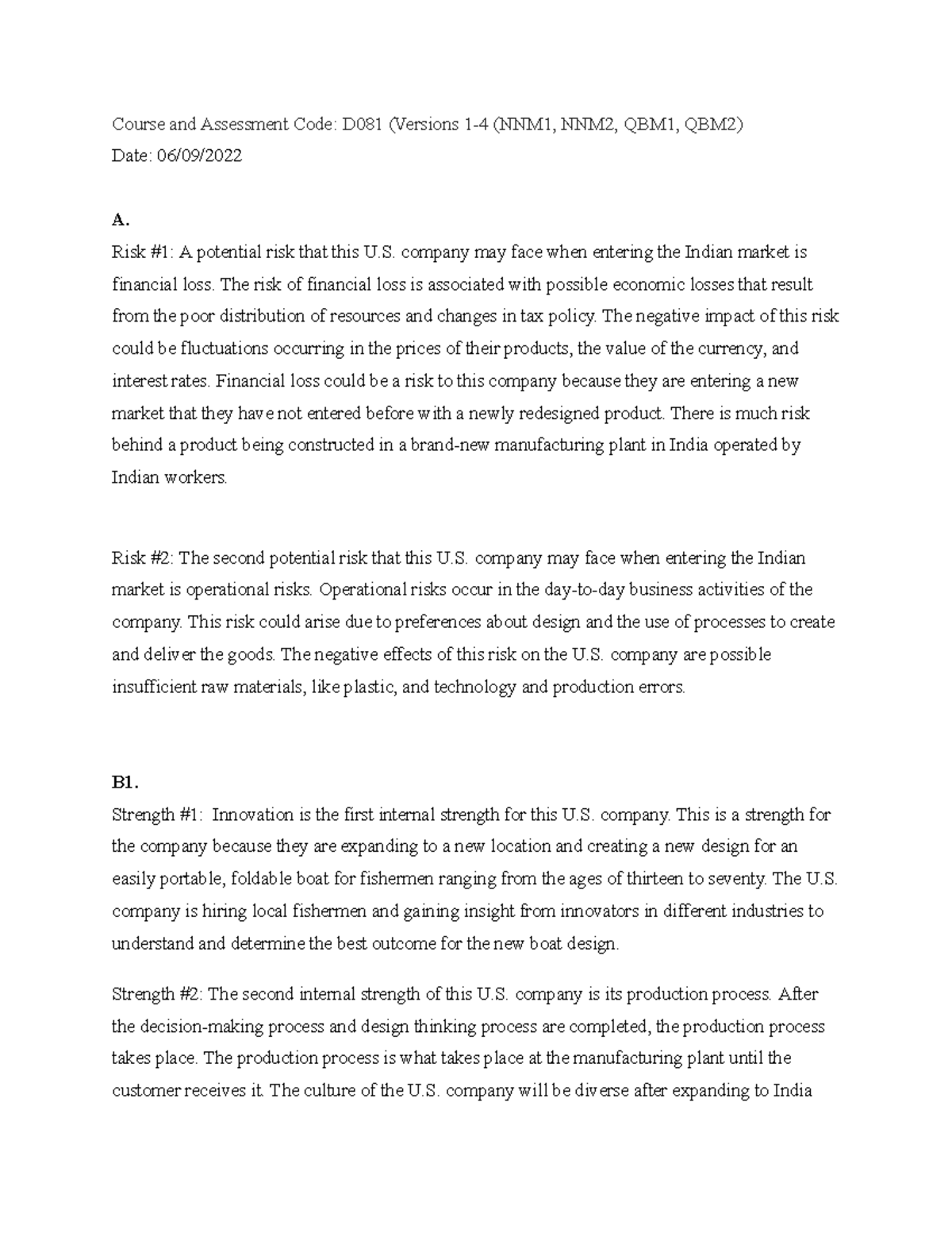 D081 Innovative and Strategic Thinking Task 2 Passed - Course and ...