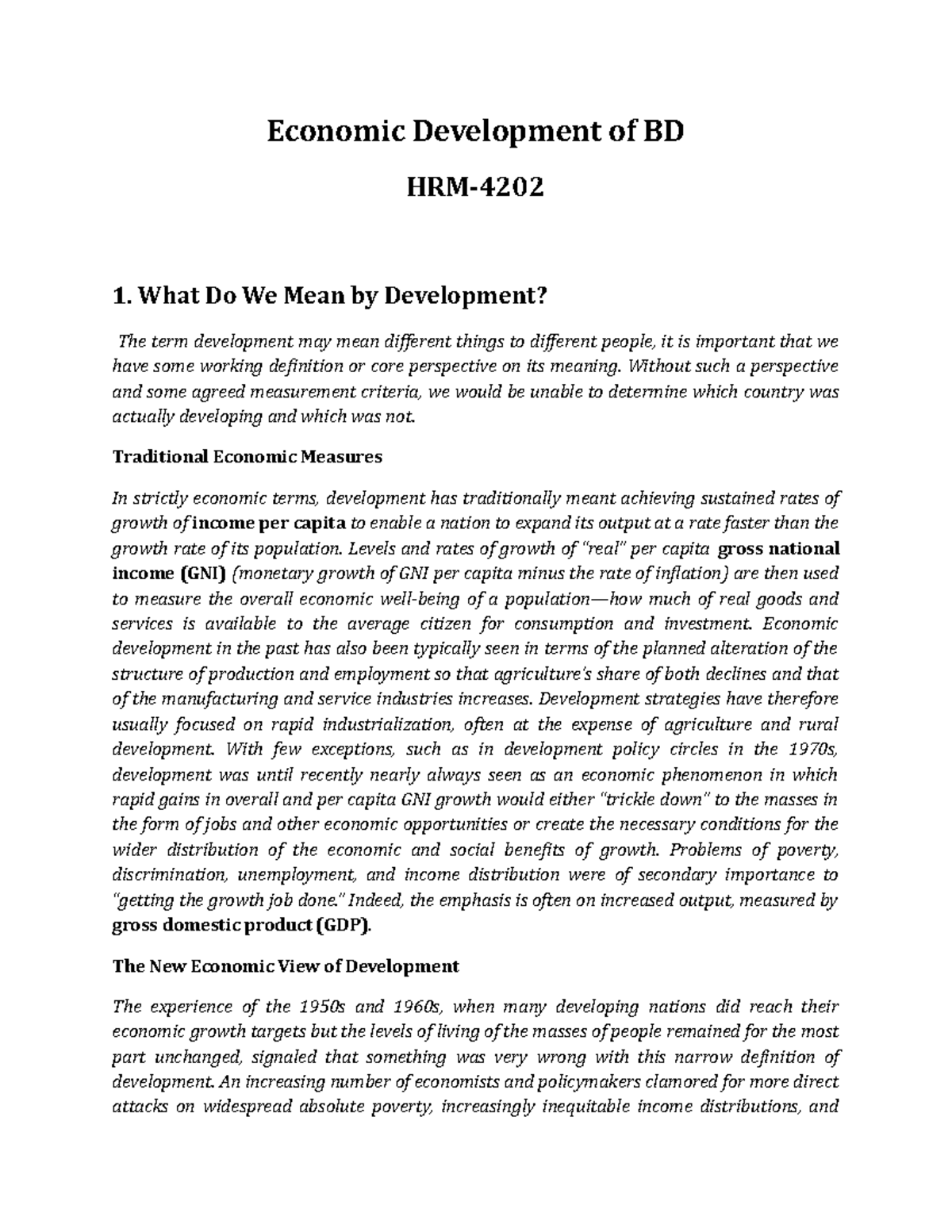 Economic Development of BD sheet 1 - Economic Development of BD HRM- 1 ...