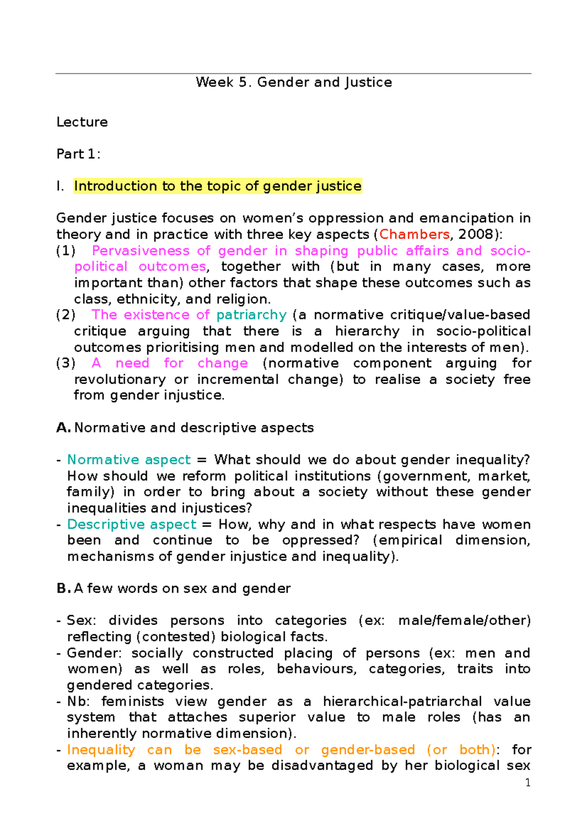 Gender and Justice - Week 5. Gender and Justice Lecture Part 1: I ...