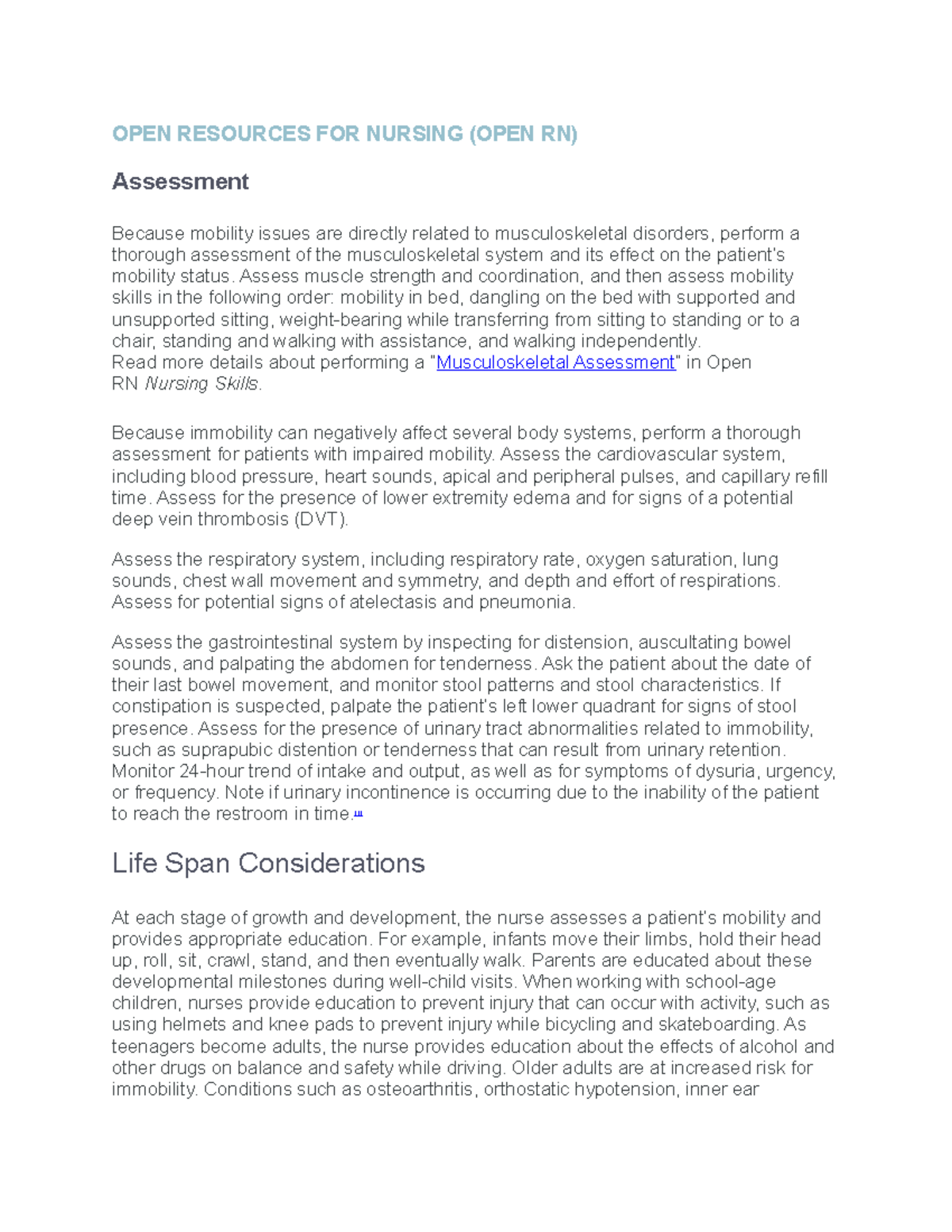 Mobility Assessment - OPEN RESOURCES FOR NURSING (OPEN RN) Assessment ...