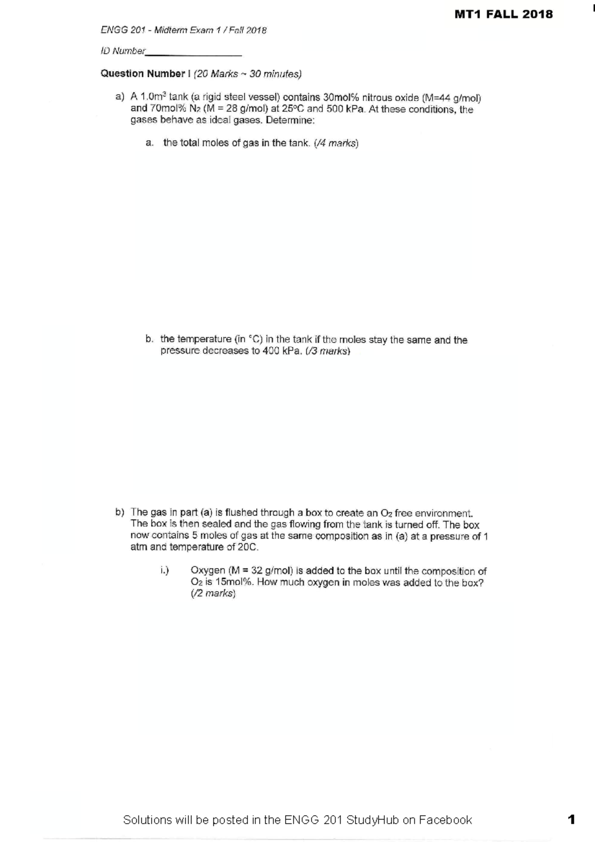 ENGG 201 Midterm 1 Test Package Fall 2019 Final - ENGG 201 - Downloaded ...