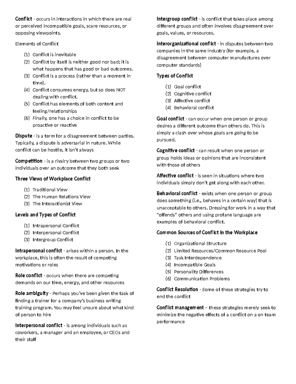 Conflict-CHAP-1 - Notes for Conflict Management - Conflict - occurs in ...