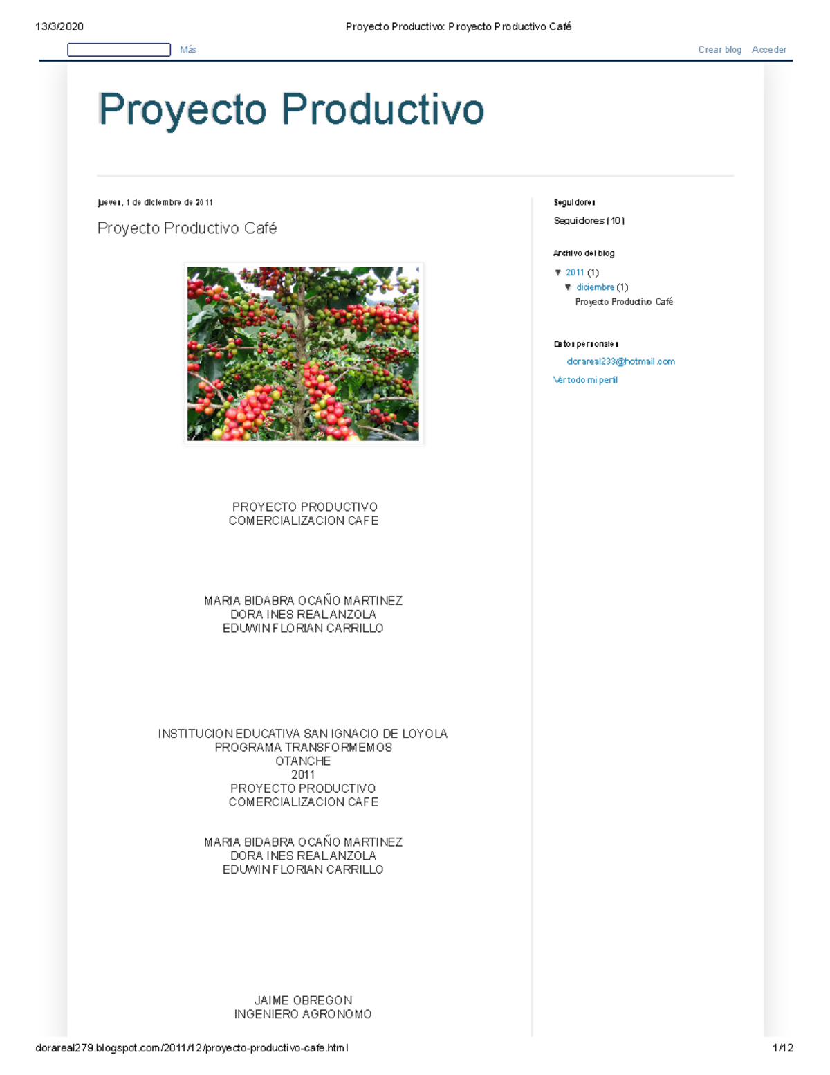 506835708 Proyecto Productivo Proyecto Productivo Cafe - Proyecto ...