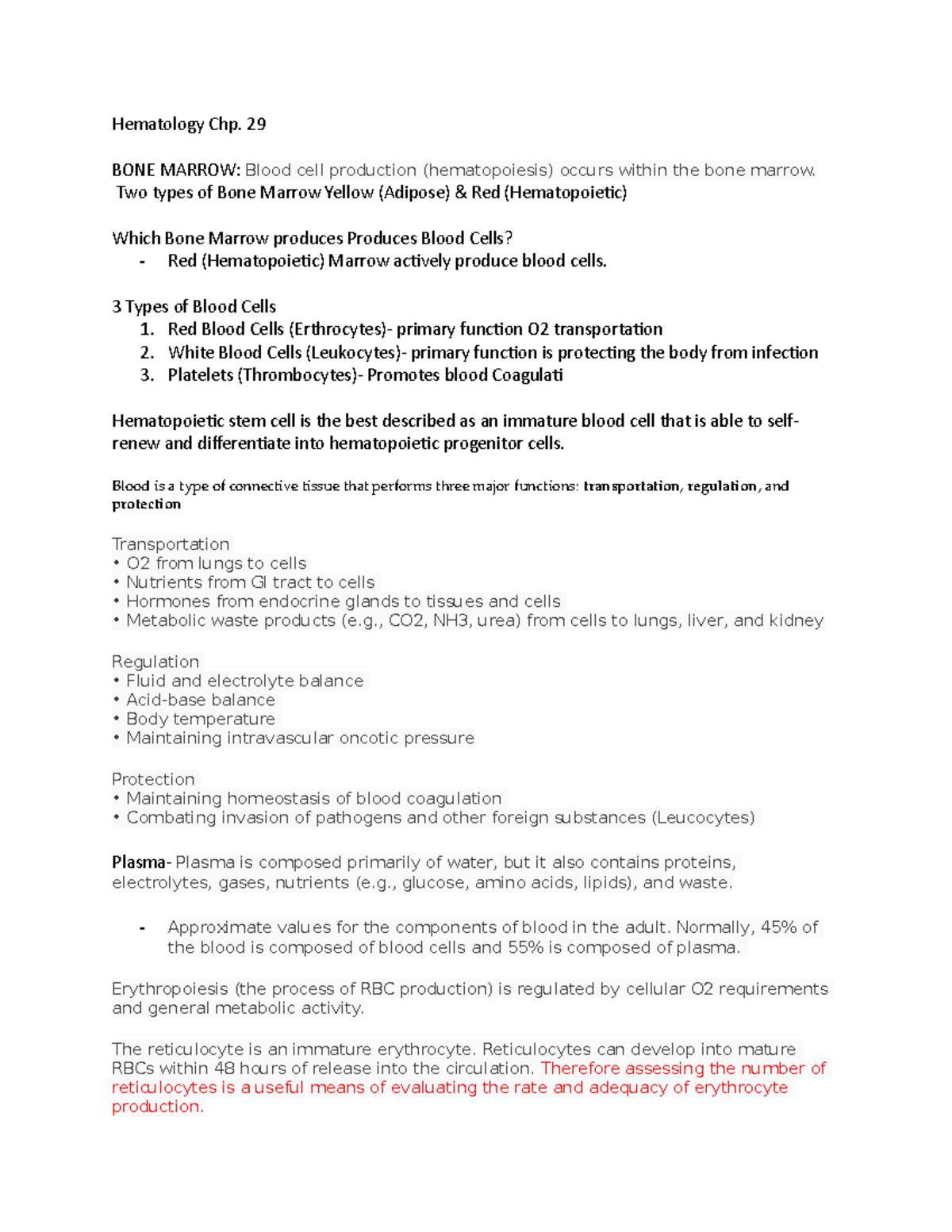 Hematology Chp 29 Lecture Notes - Hematology Chp. 29 BONE MARROW: Blood ...