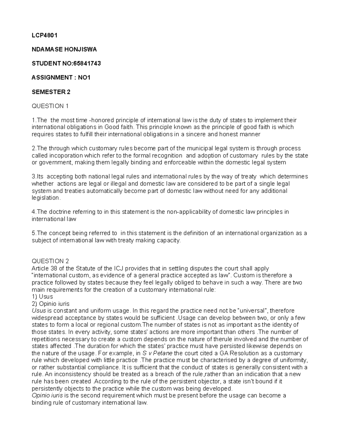 ASSI-01 LCP 4801-SEM2 - Assessment no2 international law - LCP NDAMASE ...