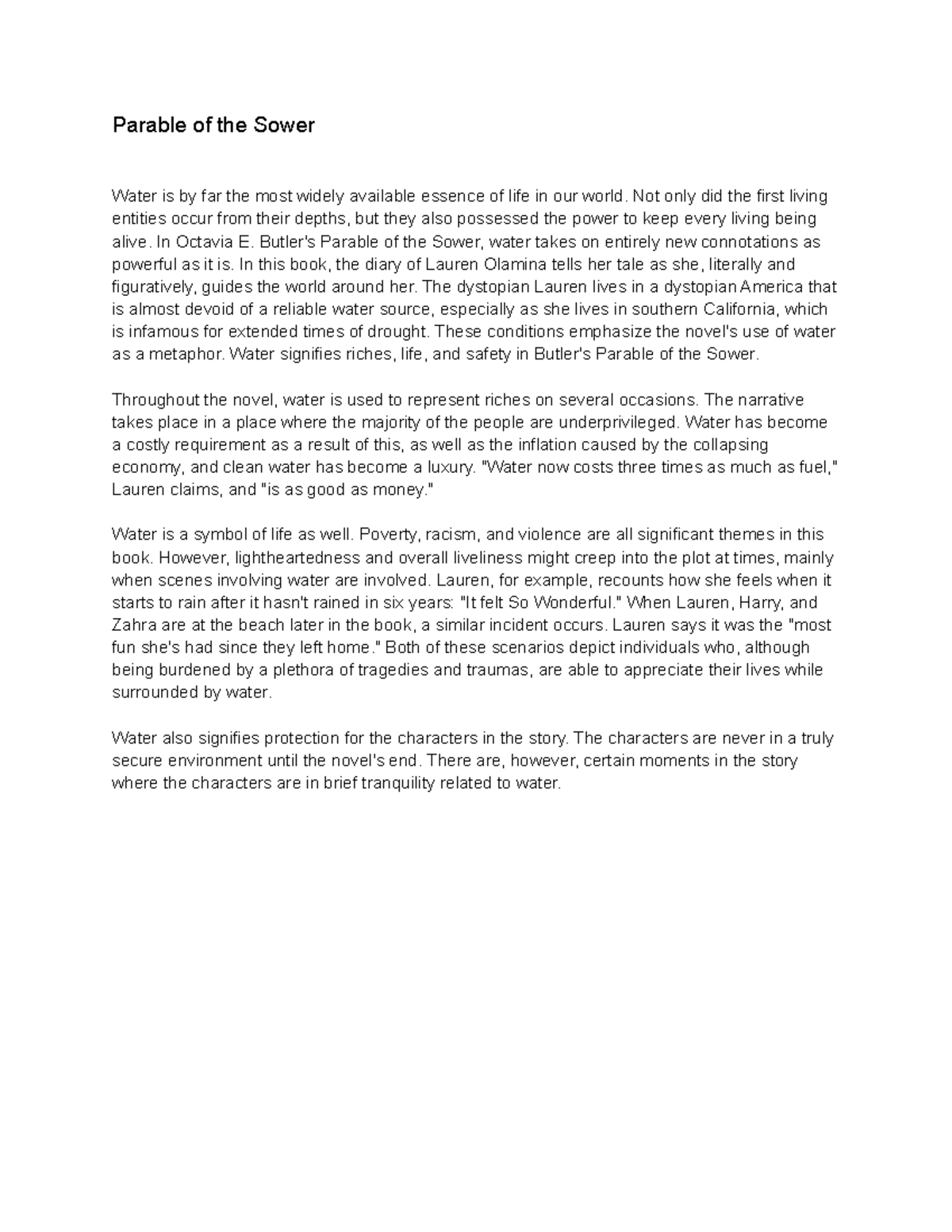 Parable of the Sower - Parable of the Sower Water is by far the most ...