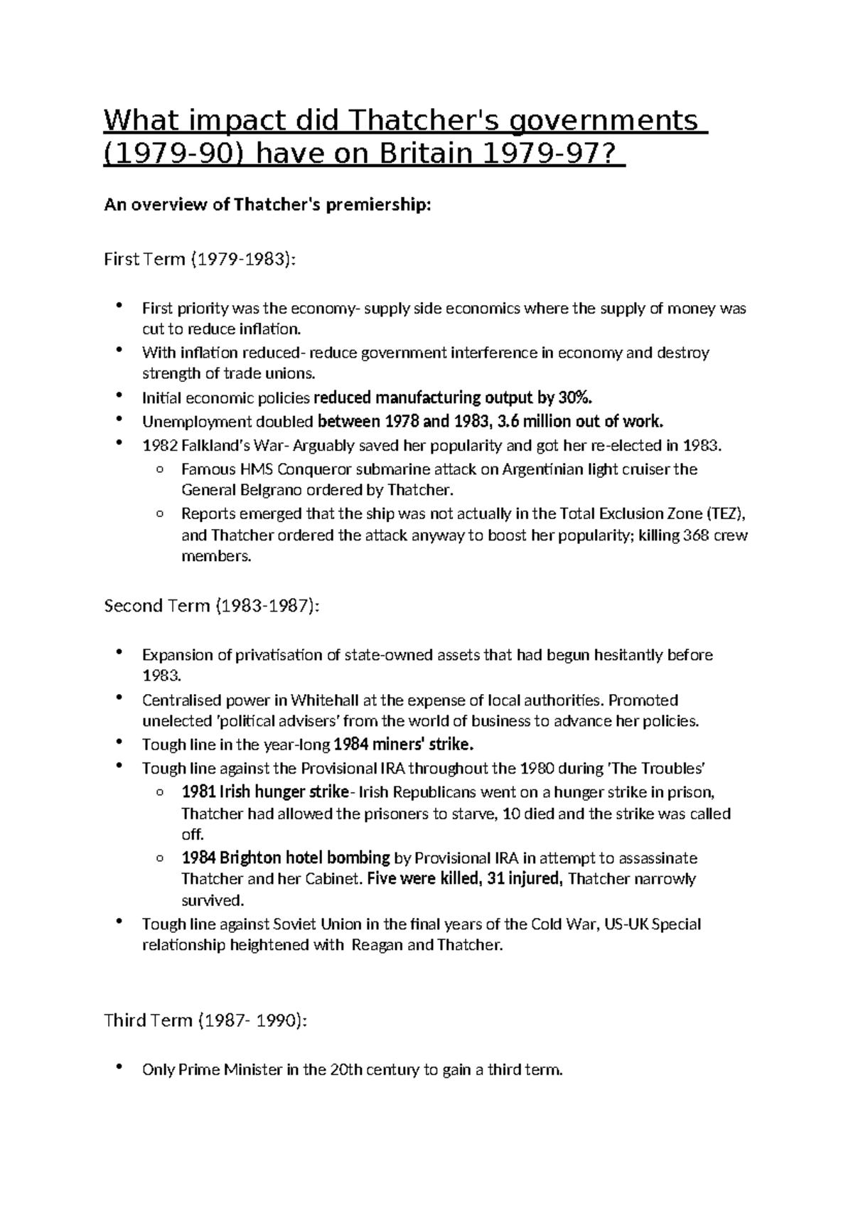 Thatcher revision guide - What impact did Thatcher's governments (1979 ...