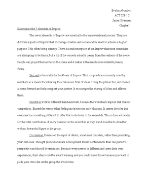 ACT 223, Chapter 7 - Based on class reading, " Yes, And" - Evelyn ...