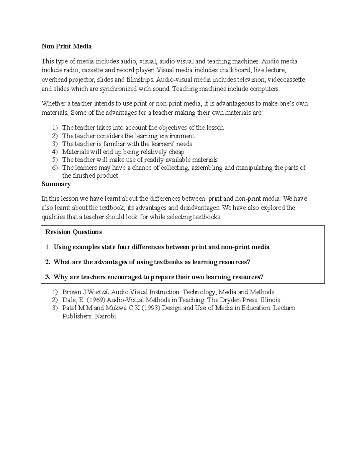 Non Print Media - subject methods education - MKU - Studocu