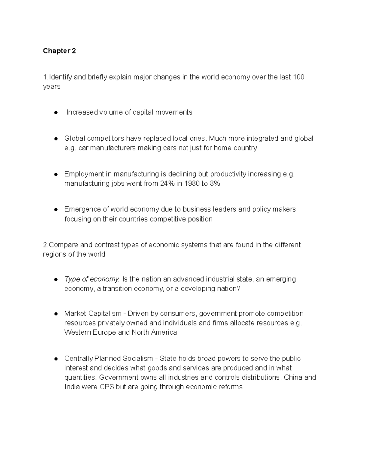Global notes - Chapter 2 1 and briefly explain major changes in the ...