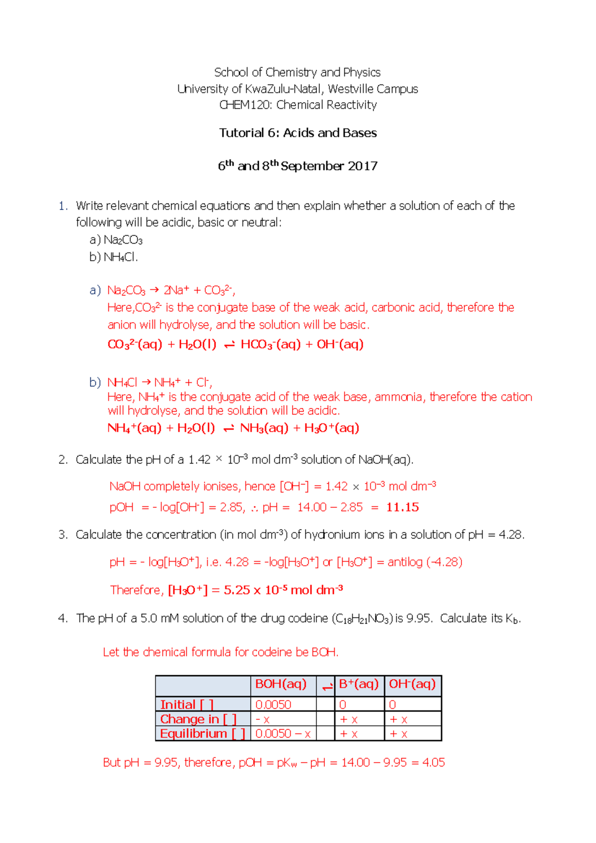 repeated tutorial 6 - School of Chemistry and Physics University of ...