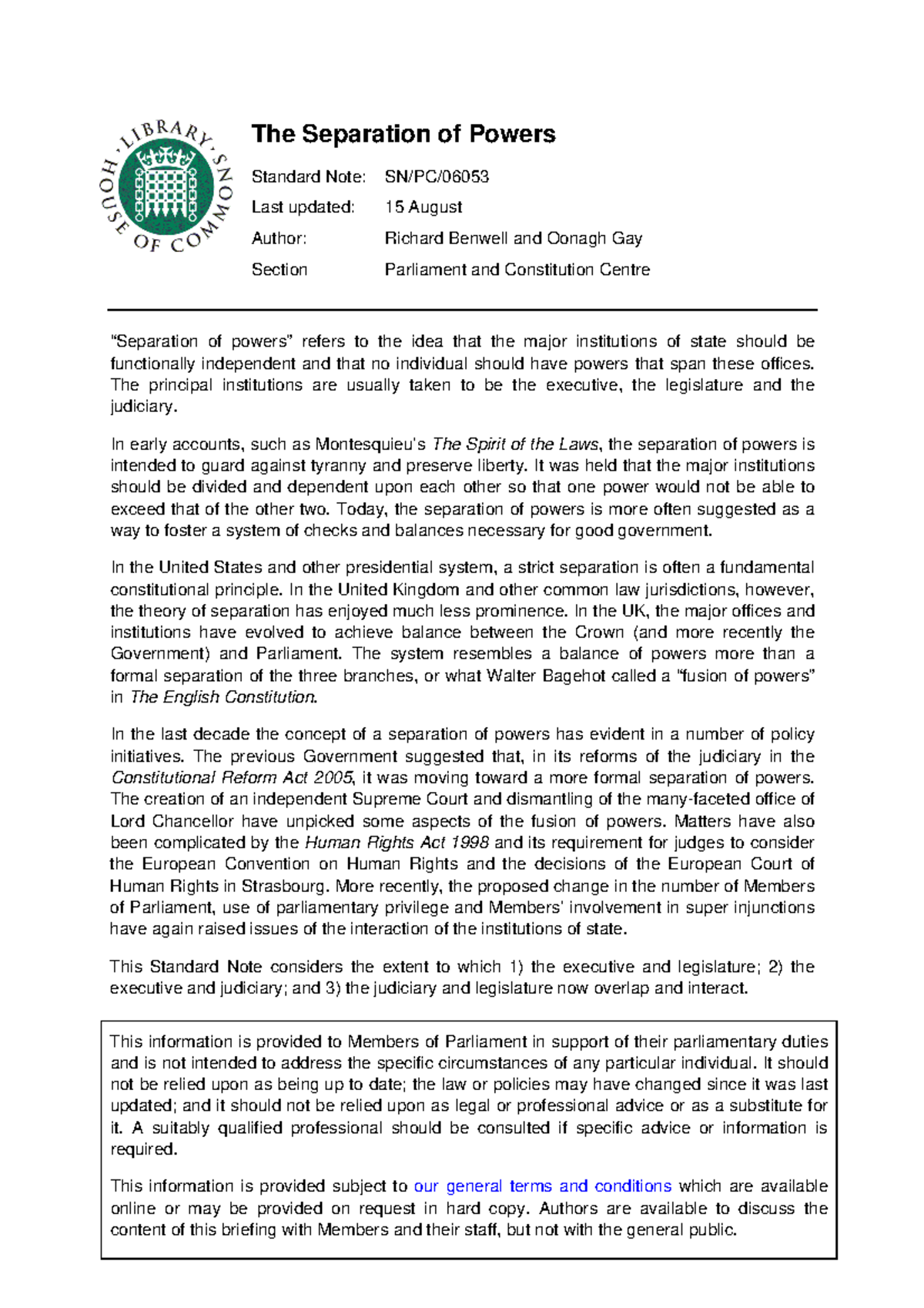 Separation of powers Separation of powers - The Separation of Powers ...