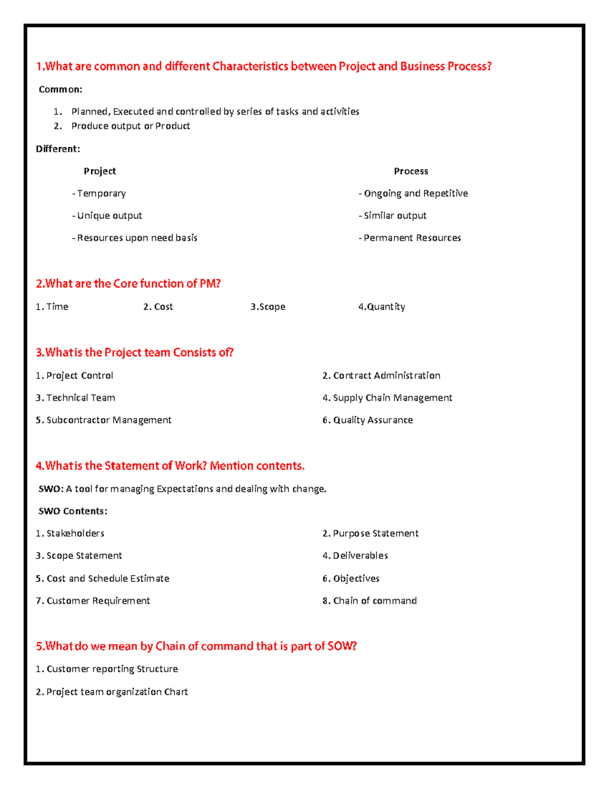 PM Exams Q&A - project mangm - Common: 1. Planned, Executed and ...