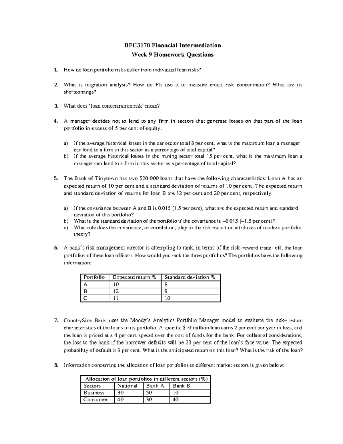 Week 9 Homework Bfc3170 Bfc3170 Financial Intermediation Week 9 Homework Questions How Do Loan