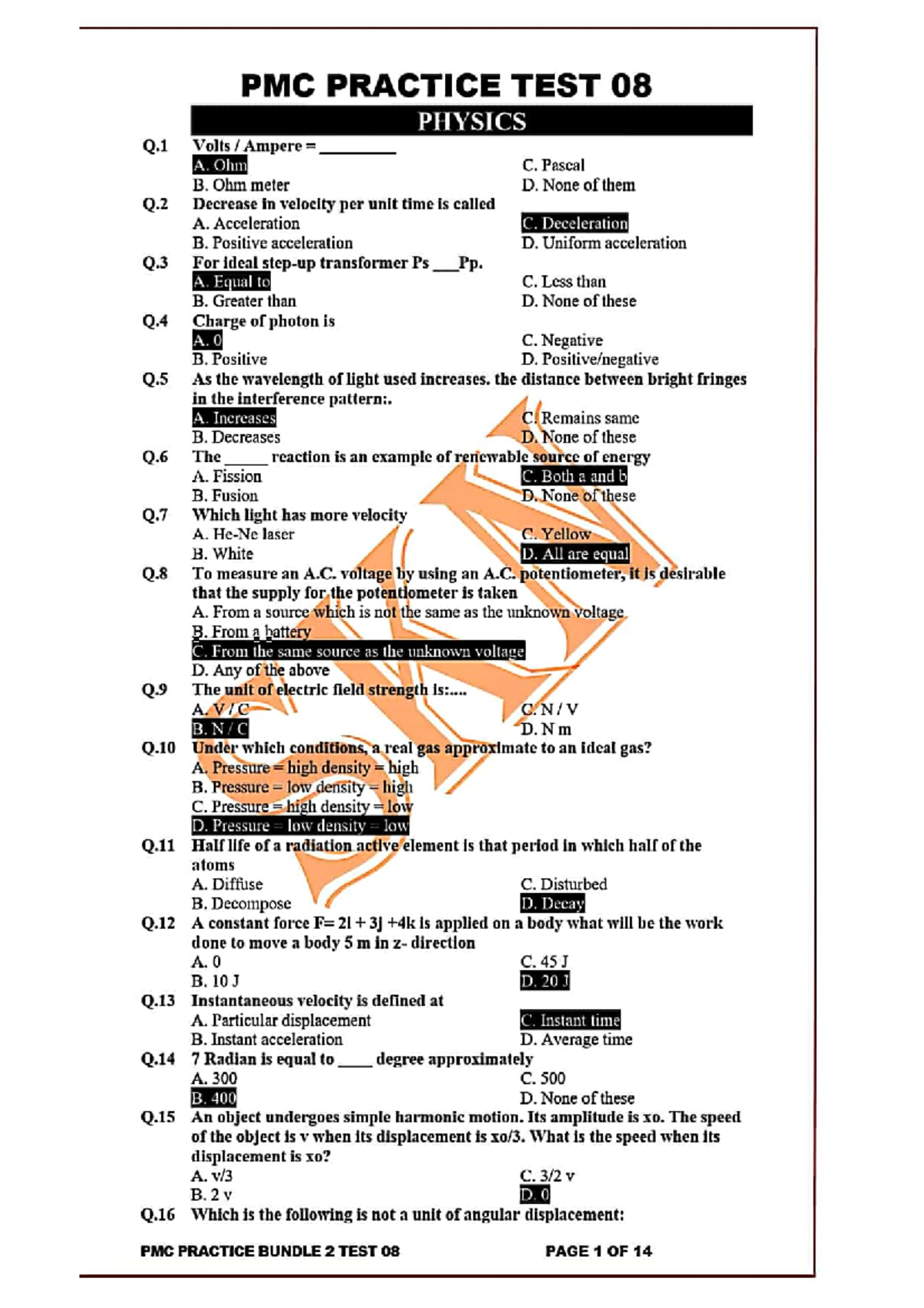 Solved pmc paid practice test 08 - Bachelors of Medicine, Bachelors of ...