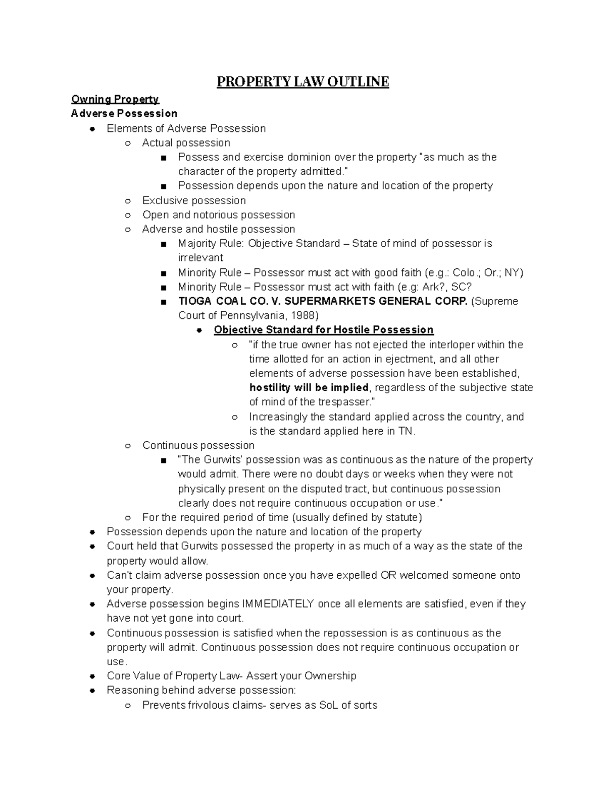 Property Outline - PROPERTY LAW OUTLINE Owning Property Adverse ...