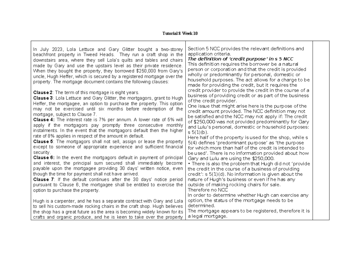 week 6 tutorial legal process course law - Tutorial 8 Week 10 In July 2023, Lola Lettuce and ...