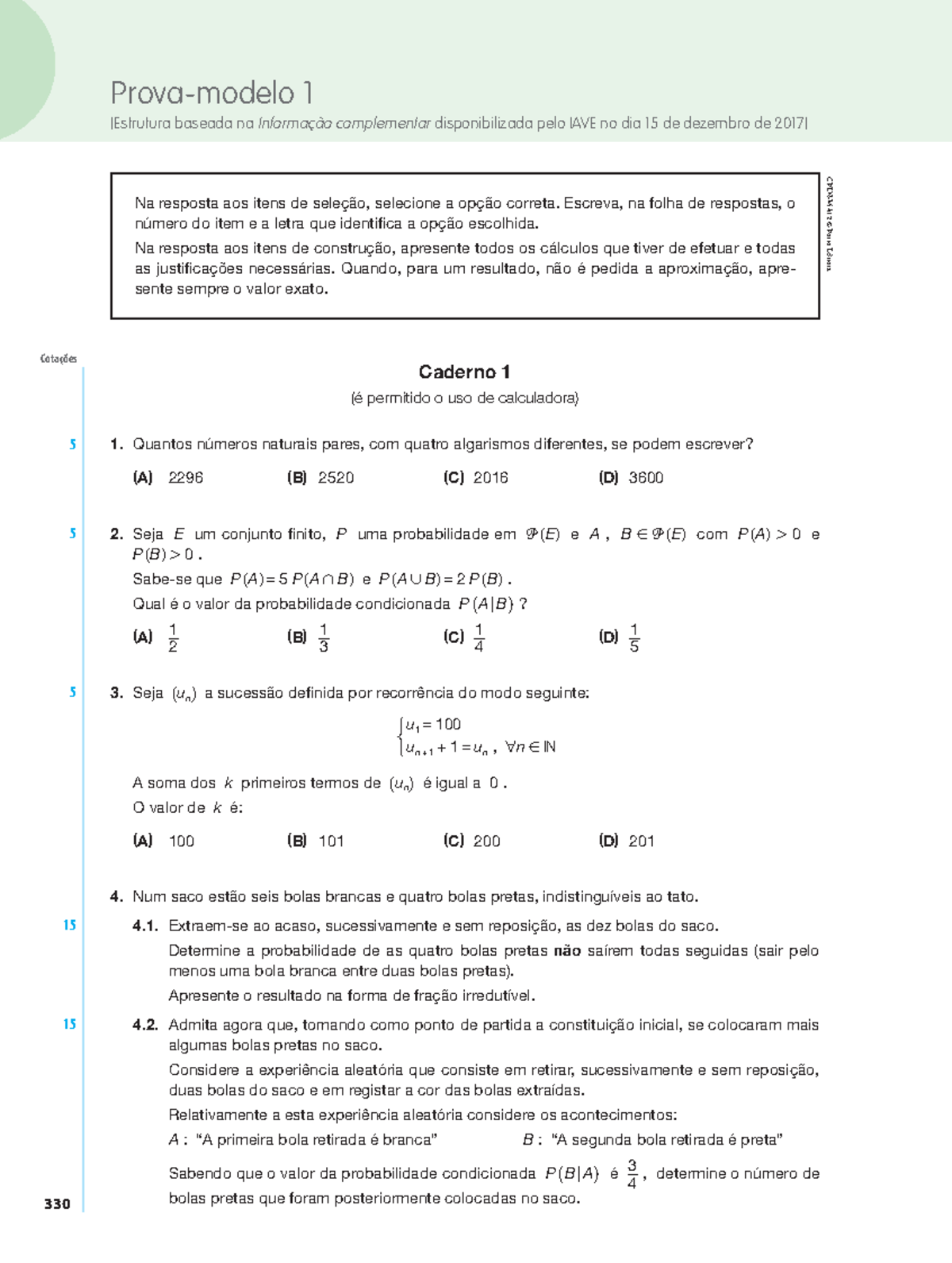 Propostas de provas-modelo - Prova-modelo 1 (Estrutura baseada na ...