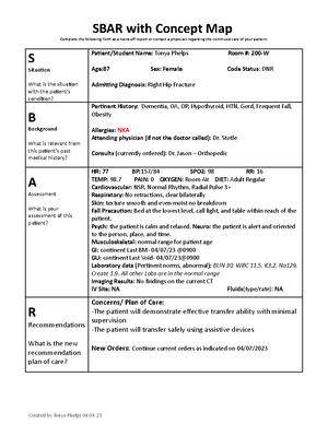 SBAR - Major Depression - Created by Tonya Phelps 04. SBAR with Concept ...