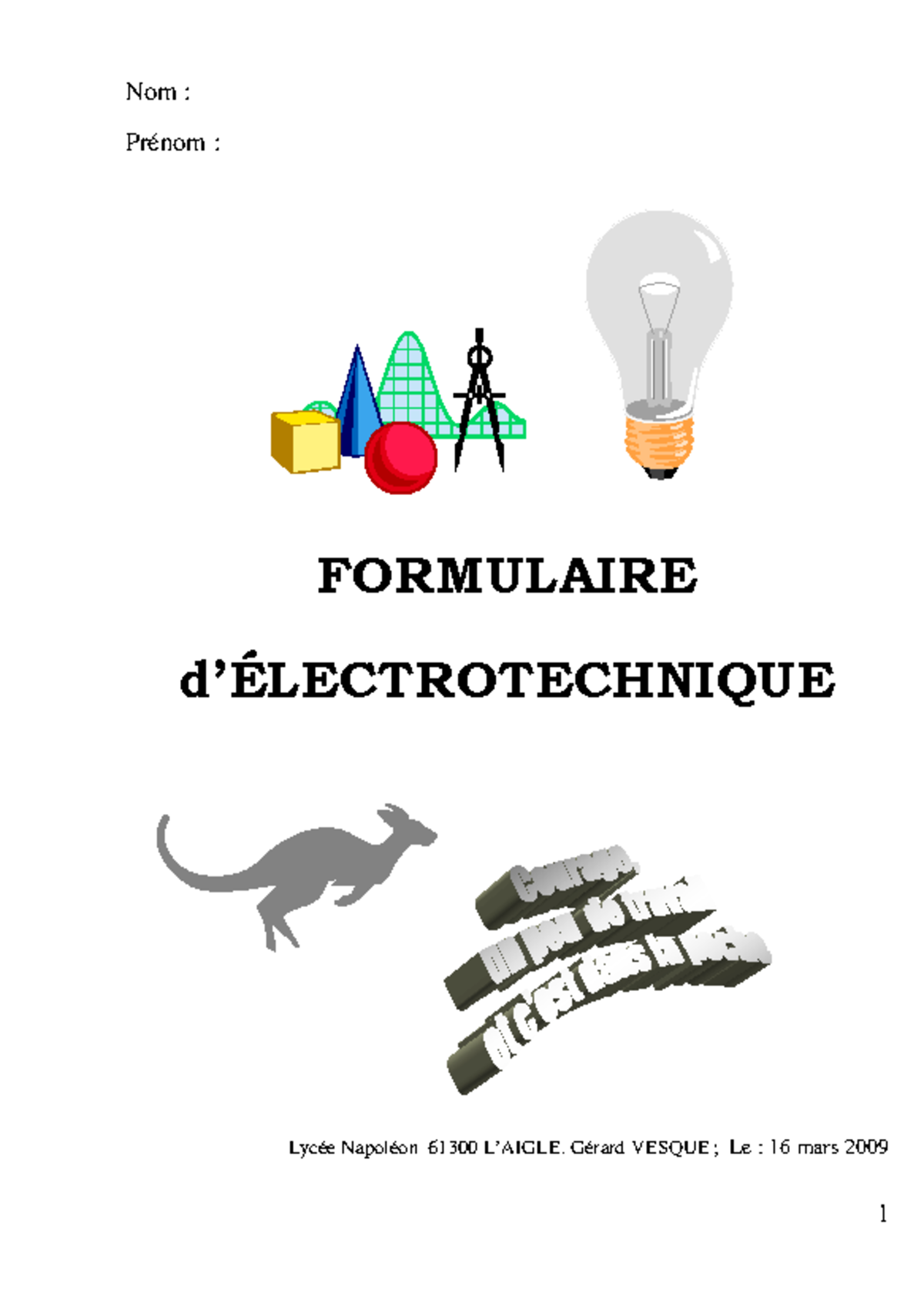 Formulaire - Sfgh hu - Nom : Prénom : FORMULAIRE d’ÉLECTROTECHNIQUE ...