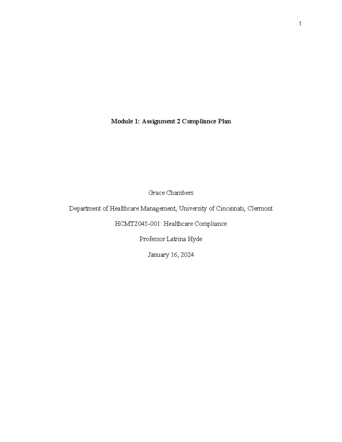 Module 1 Assignment 2 Compliance Plan - Module 1: Assignment 2 ...