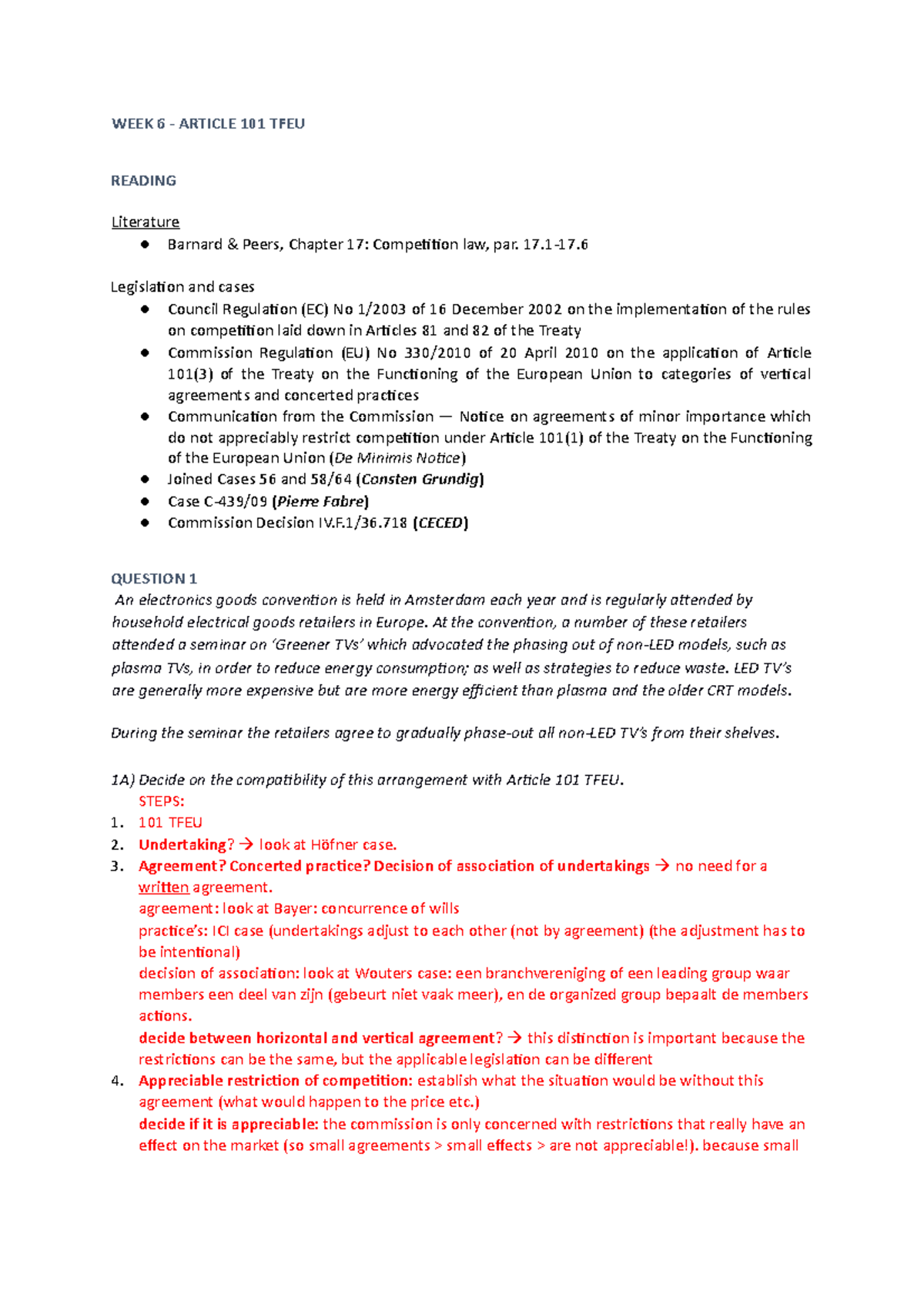 WG Week 6 Article 101 TFEU - WEEK 6 - ARTICLE 101 TFEU READING ...