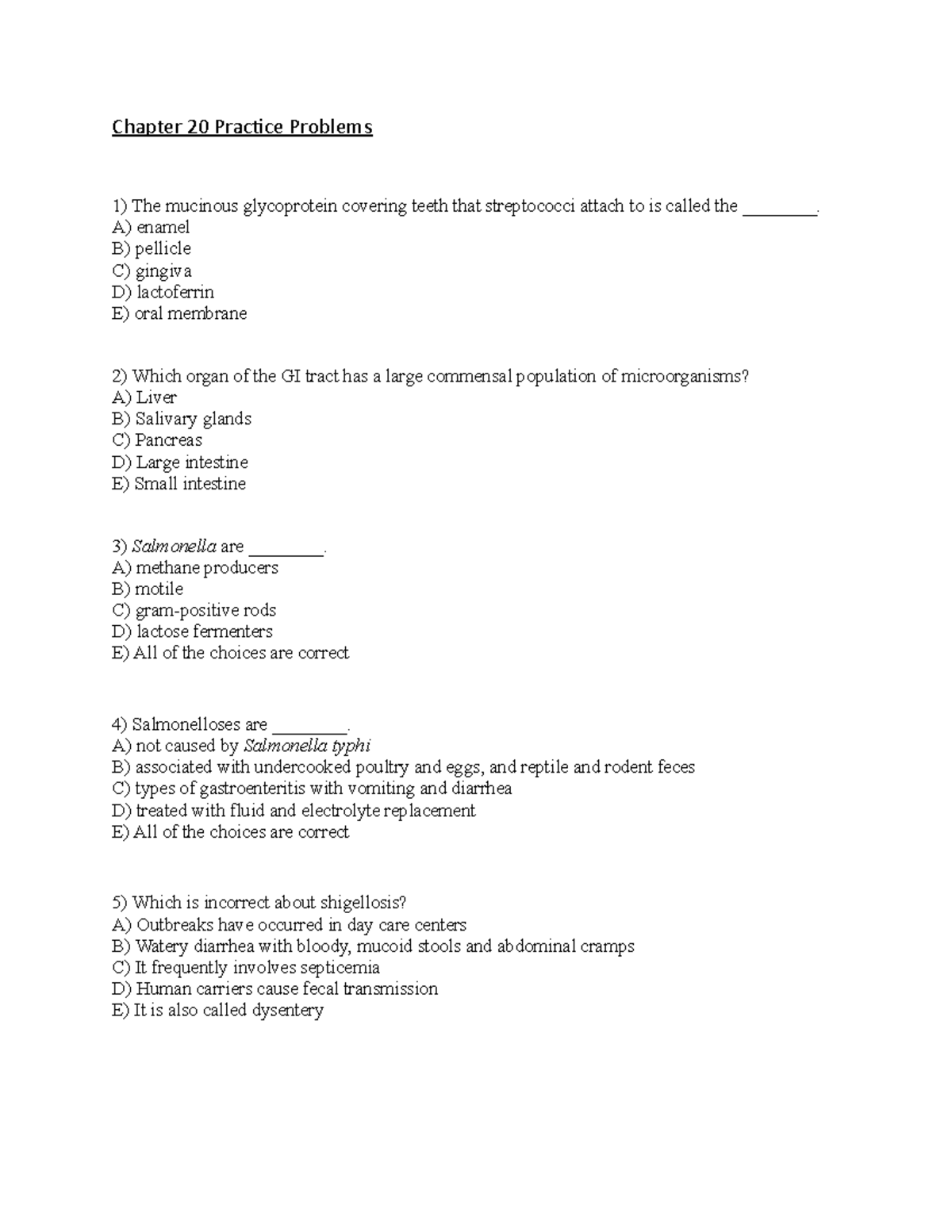 Chapter 20 Practice Problems - Chapter 20 Practice Problems The ...