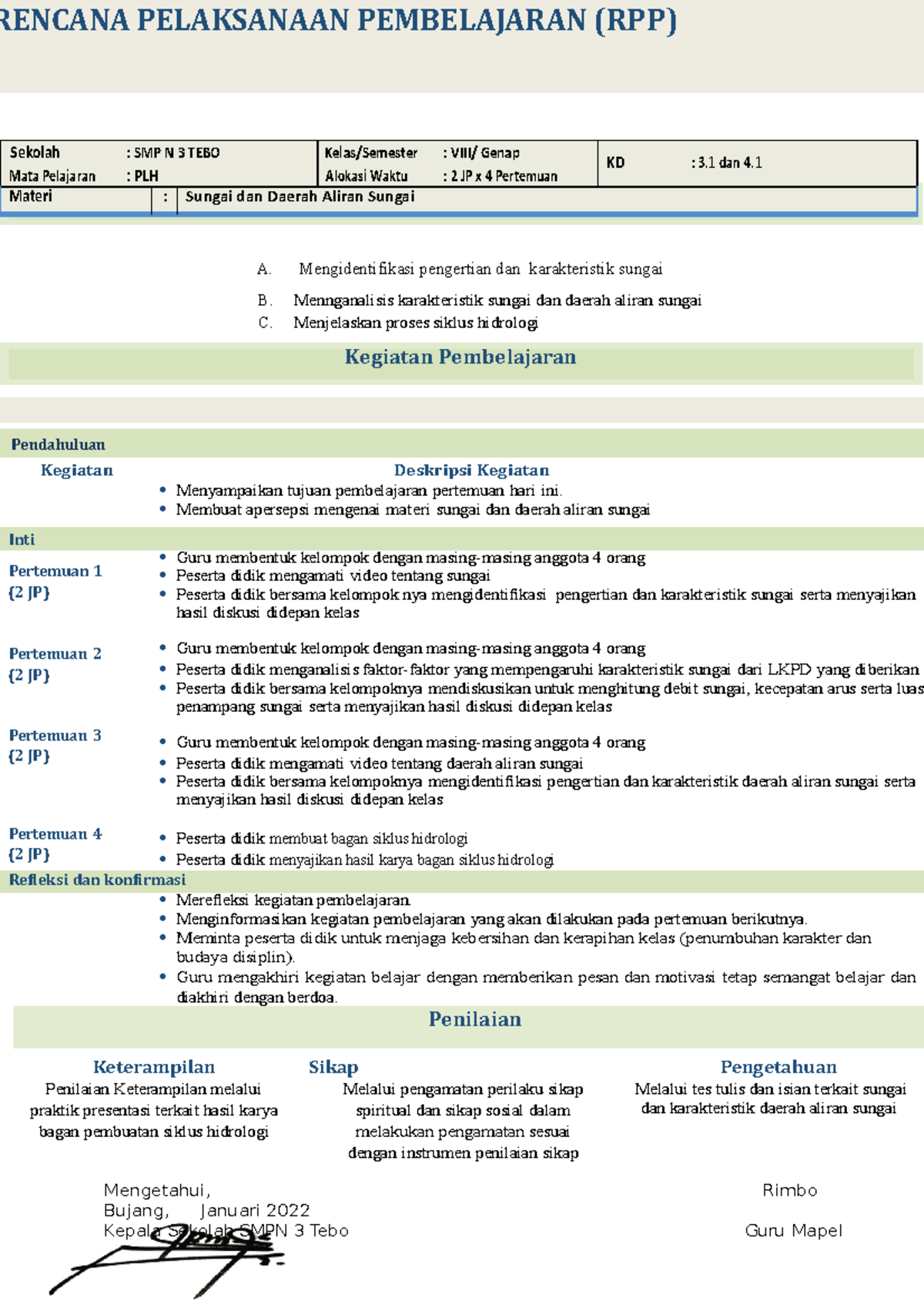 RPP PLH Kelas 8 Genap 2021-2022 - Tujuan Pembelajaran Kegiatan Pembelajaran Penilaian Sekolah ...
