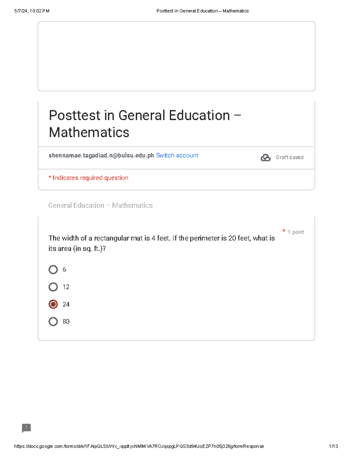 Posttest in General Education MathematicS - General Education ...