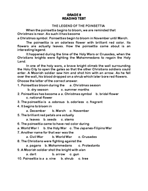 English Reading Material Grade 11 - English 11 Reading Test Name: Grade ...