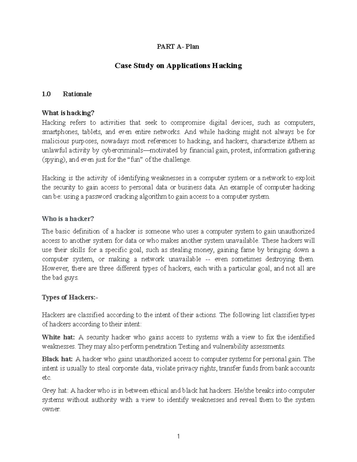 ETI Report - Emerging trends in information technology - PART A- Plan Case Study on Applications ...