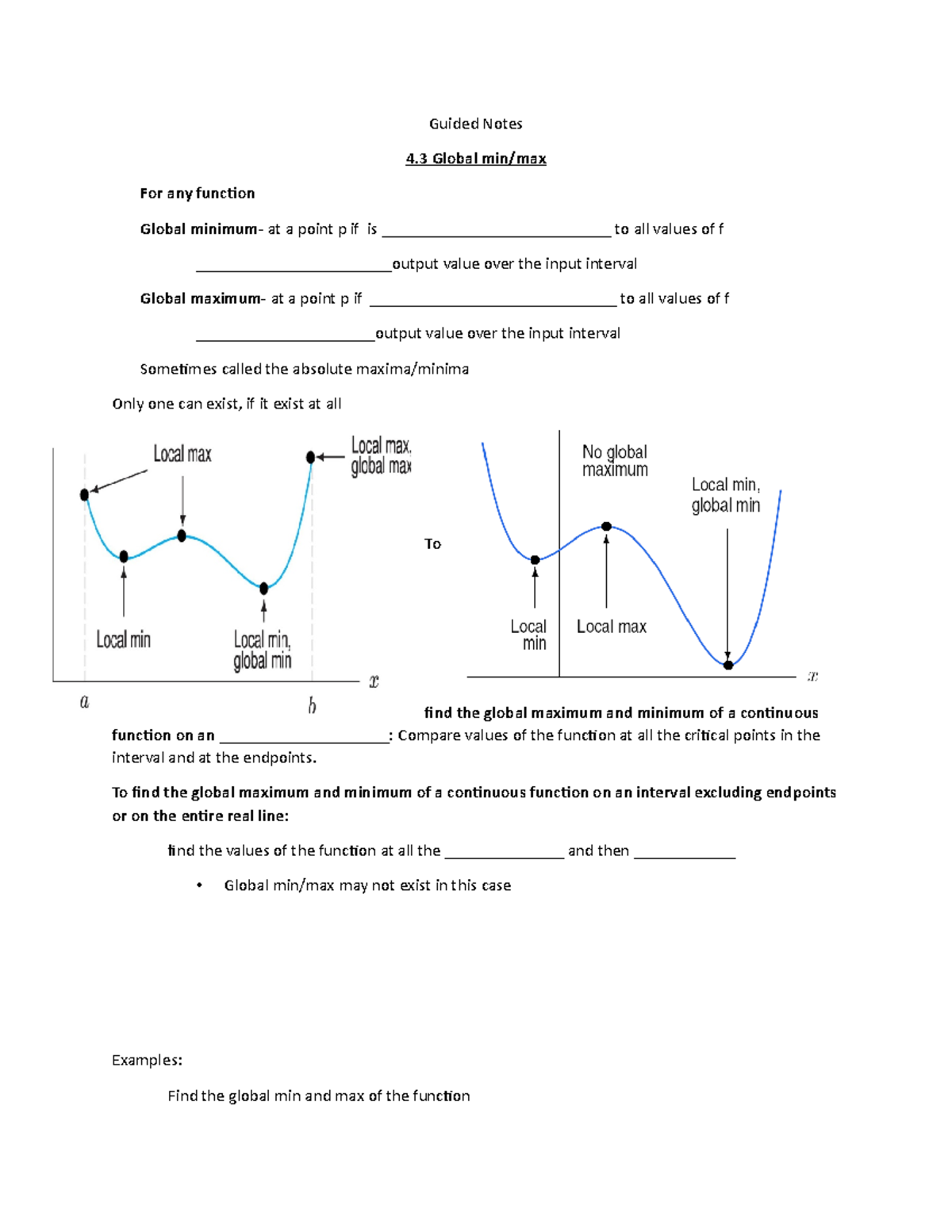 Guided Notes 4.3 and 5 - Guided Notes 4 Global min/max For any function ...
