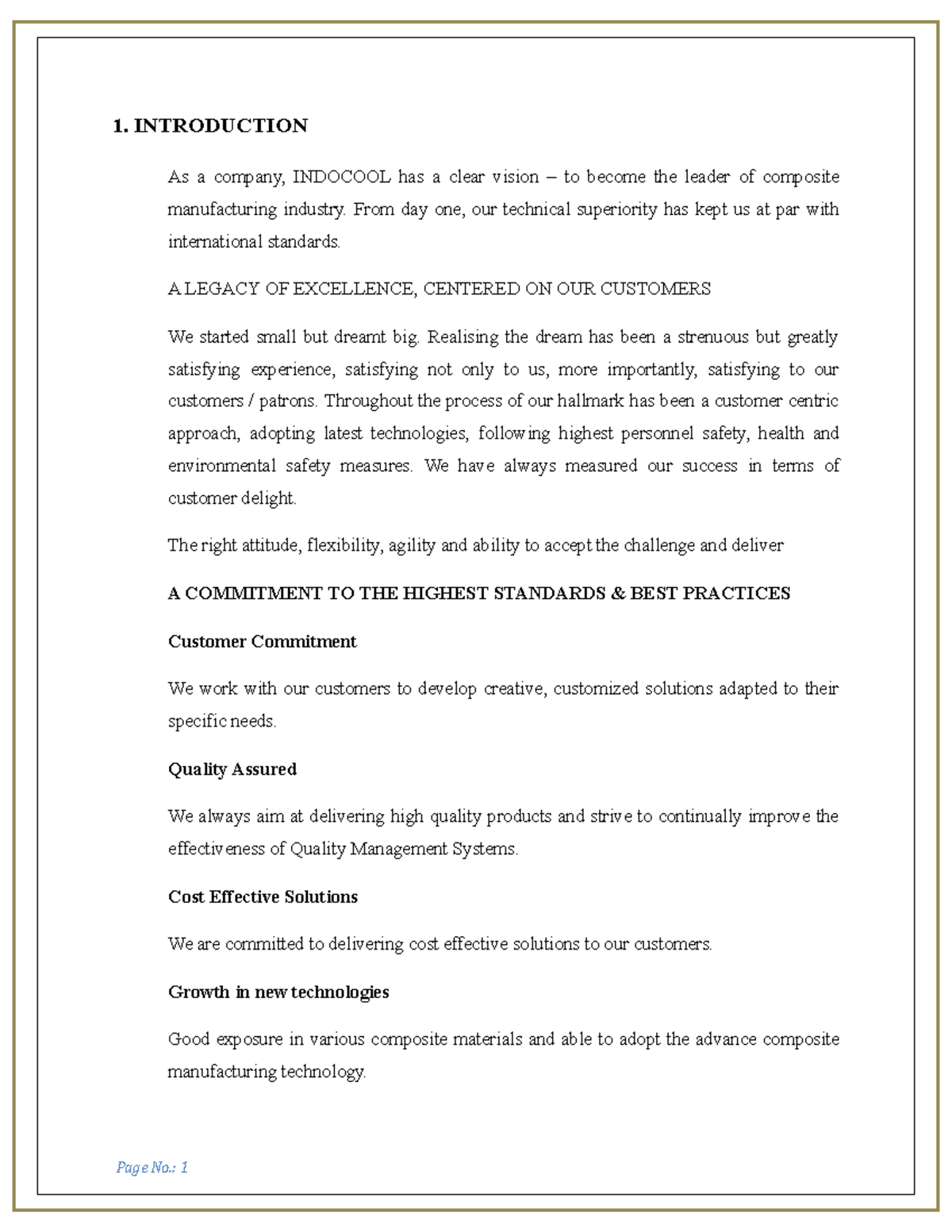 Indocool private litmited - 1. INTRODUCTION As a company, INDOCOOL has ...