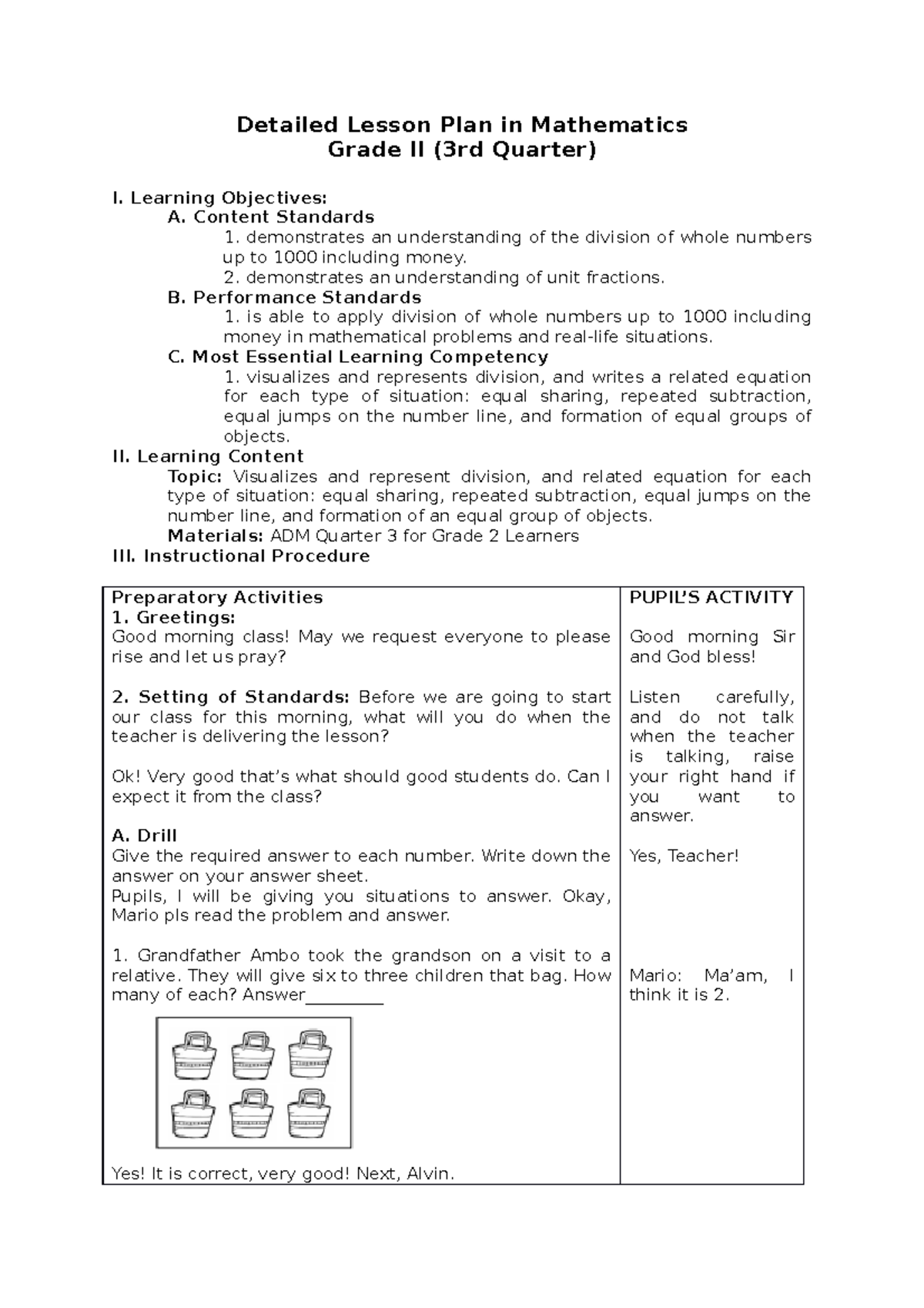 Detailed Lesson PLAN Grade 2 MATH 3 Rdquarter Detailed Lesson Plan