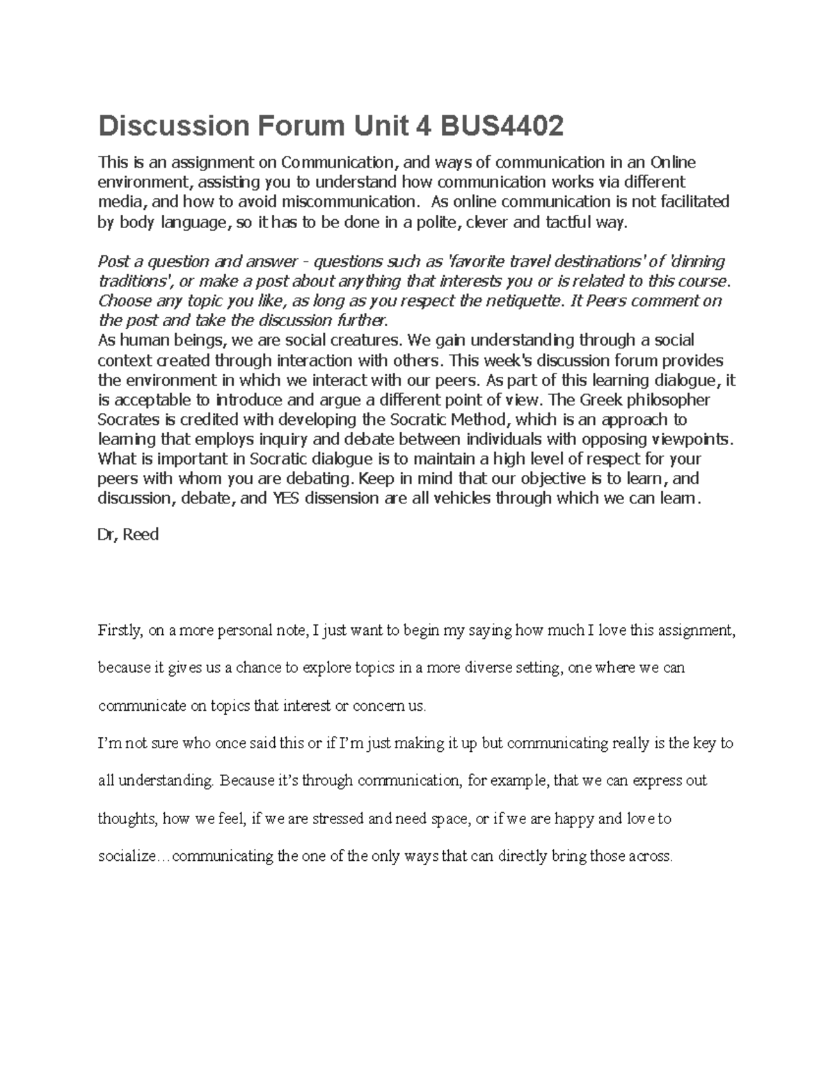 Discussion Forum Unit 4 BUS4402 - Discussion Forum Unit 4 BUS This is ...