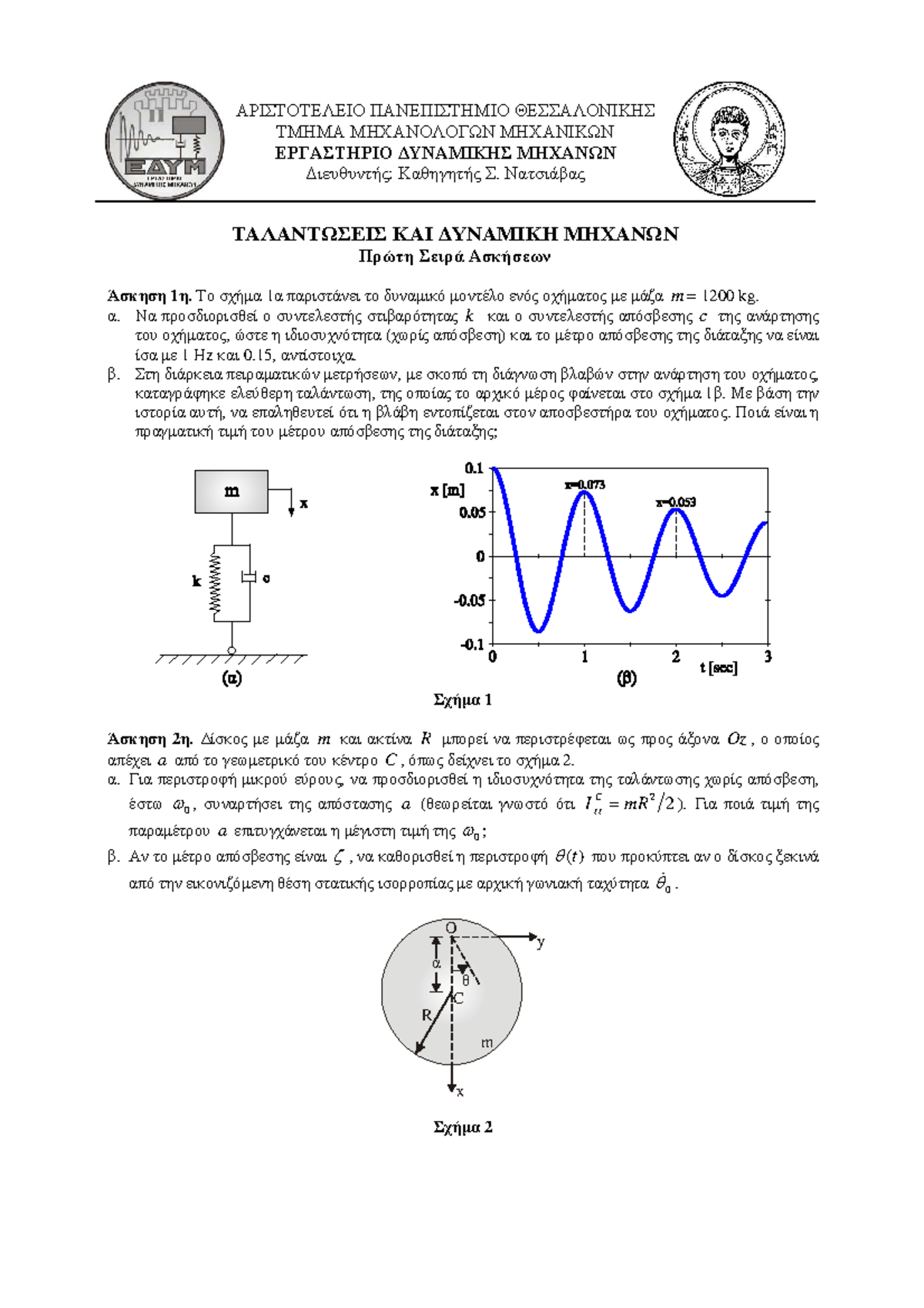 Ασκήσεις Ταλαντώσεις 1 - ΑΡΙΣΤΟΤΕΛΕΙΟ ΠΑΝΕΠΙΣΤΗΜΙΟ ΘΕΣΣΑΛΟΝΙΚΗΣ ΤΜΗΜΑ ...