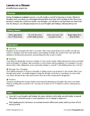 Leaves on a stream worksheet - Leaves on a Stream mindfulness exercise ...