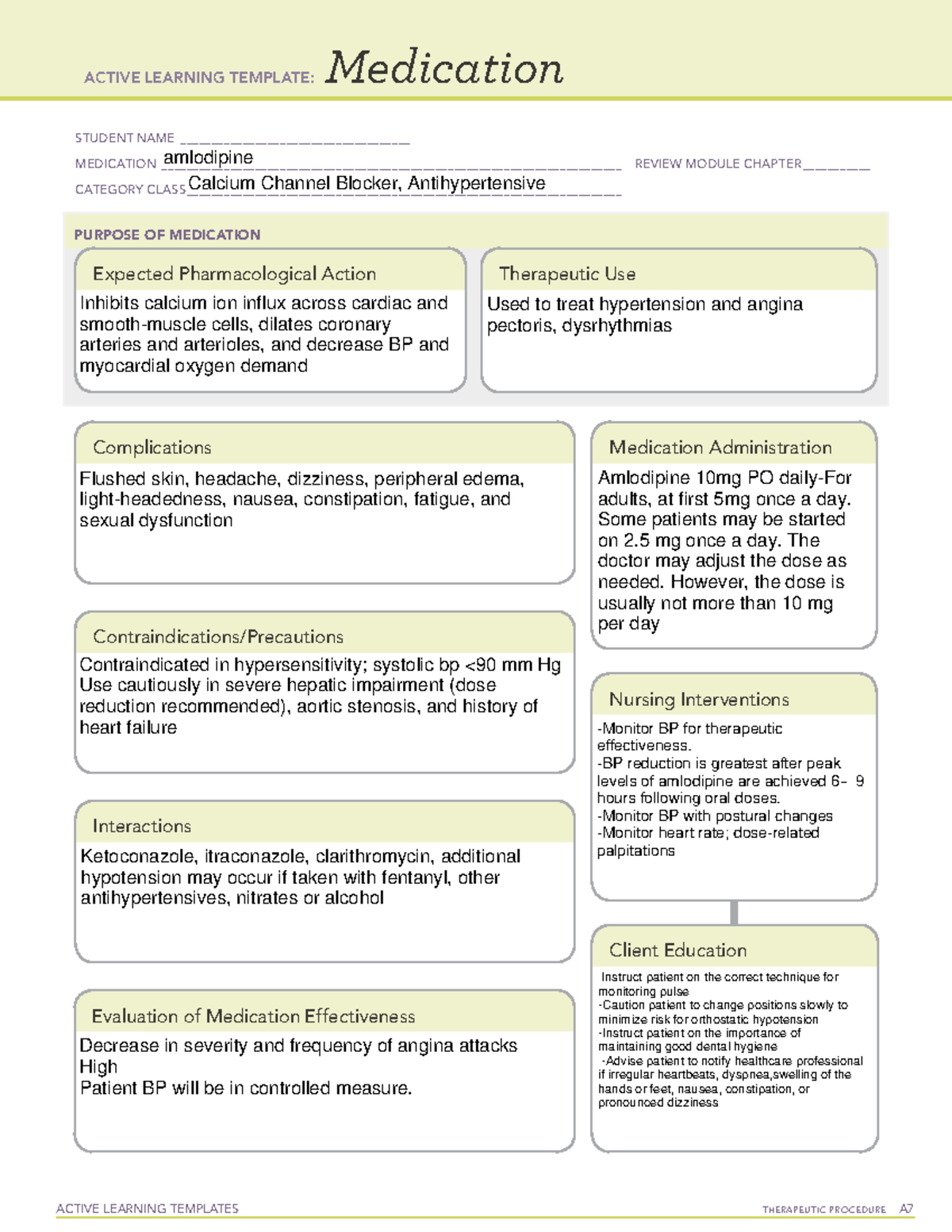 Amlodipine - drug card - ACTIVE LEARNING TEMPLATES TherapeuTic ...