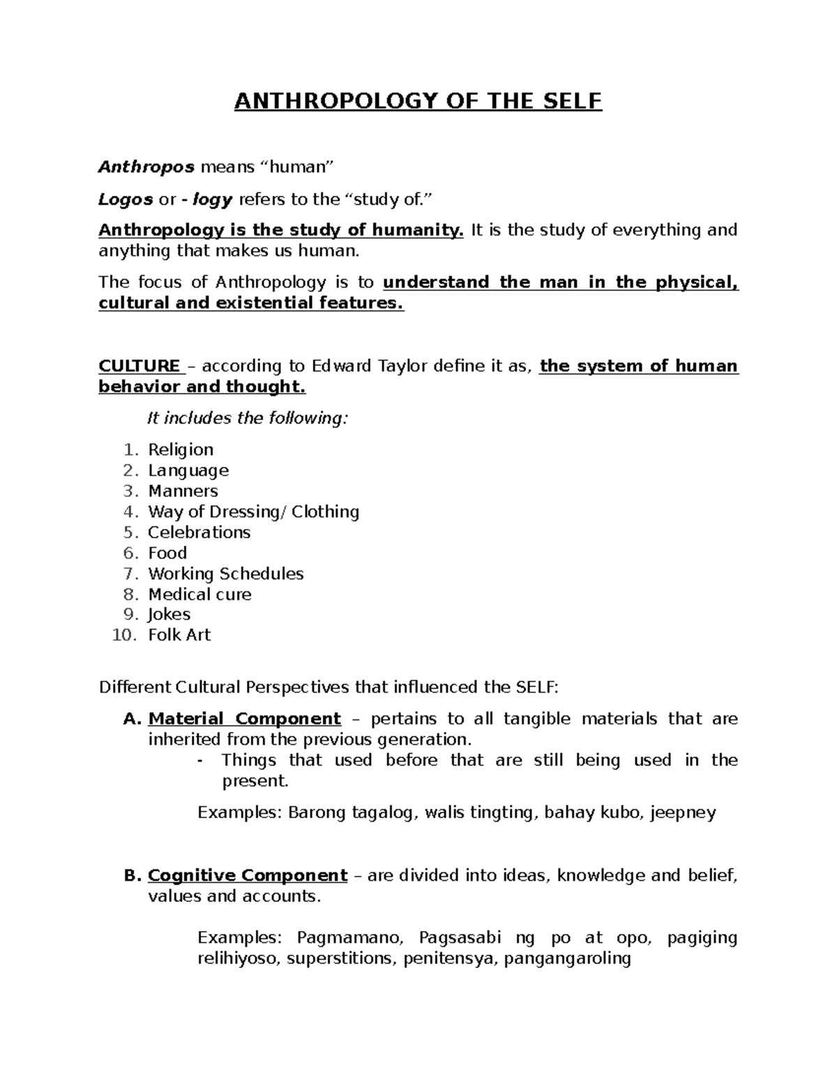 Lesson 1.3. Anthropology OF THE SELF - ANTHROPOLOGY OF THE SELF ...