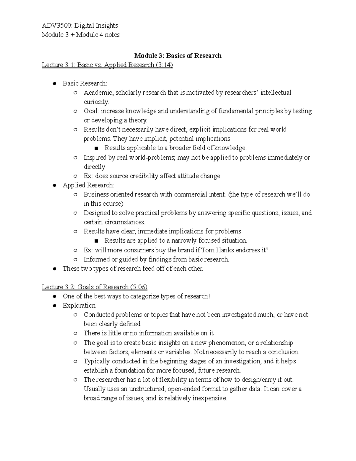 ADV3500 M3+M4 notes - Module 3 + Module 4 notes Module 3: Basics of ...