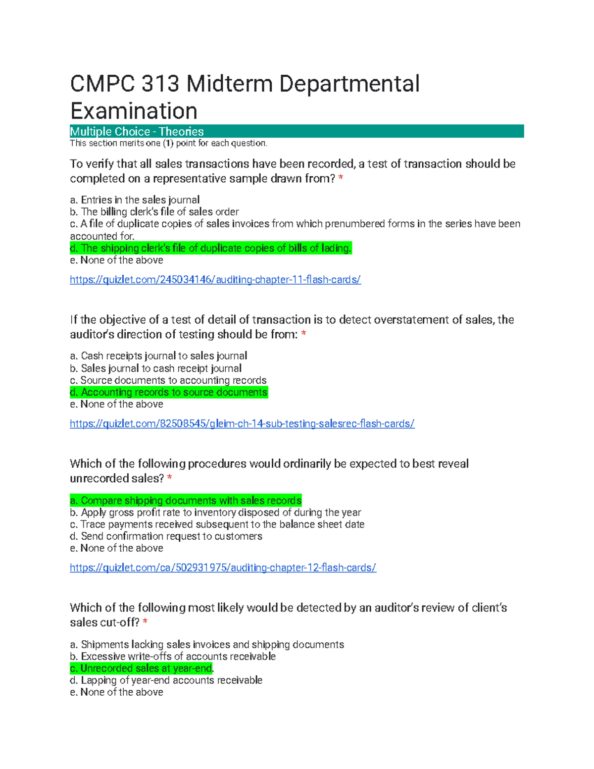 CMPC 313 Midterm Departmental Examination - CMPC 313 Midterm Departmental Examination Multiple ...