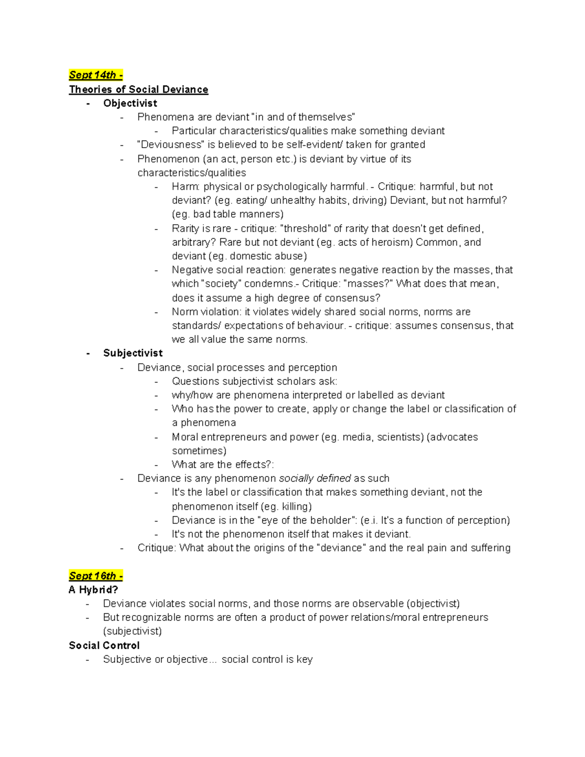 SOC2070 Lecture Notes - Sept 14th - Theories of Social Deviance ...