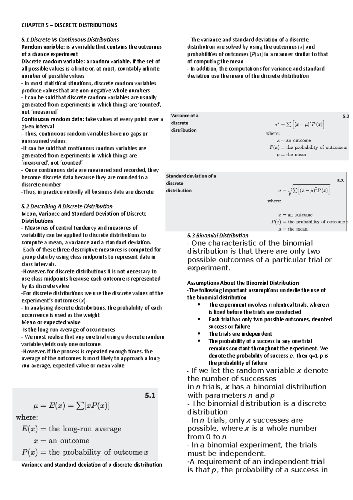 Chapter 5 – Discrete Distributions - CHAPTER 5 – DISCRETE DISTRIBUTIONS ...
