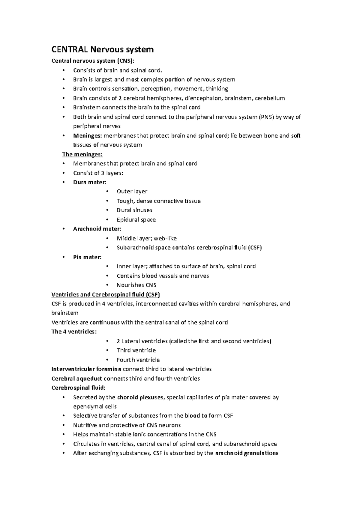 Central Nervous system - CENTRAL Nervous system Central nervous system ...
