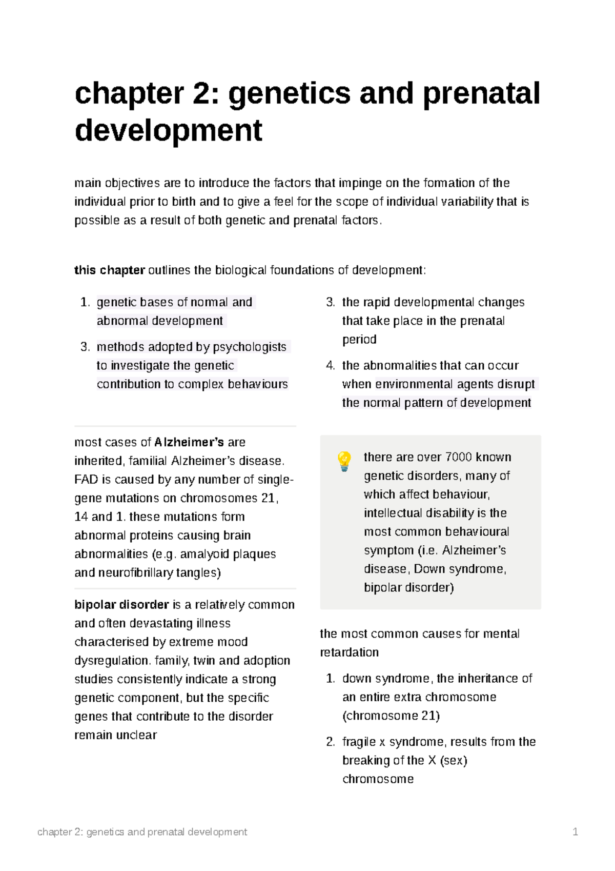 2002 CH2 - Chapter notes for PSYC2002 - chapter 2: genetics and ...