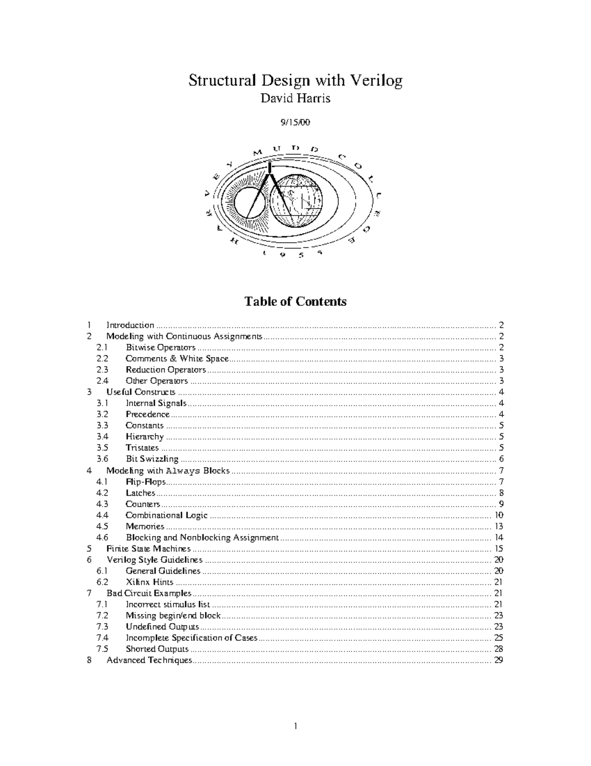 Verilog Notes Structural Design With Verilog 915 David Harris 1