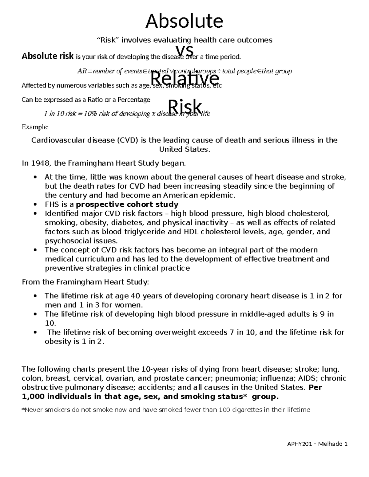 Absolute and Relative Risk - “Risk” involves evaluating health care ...