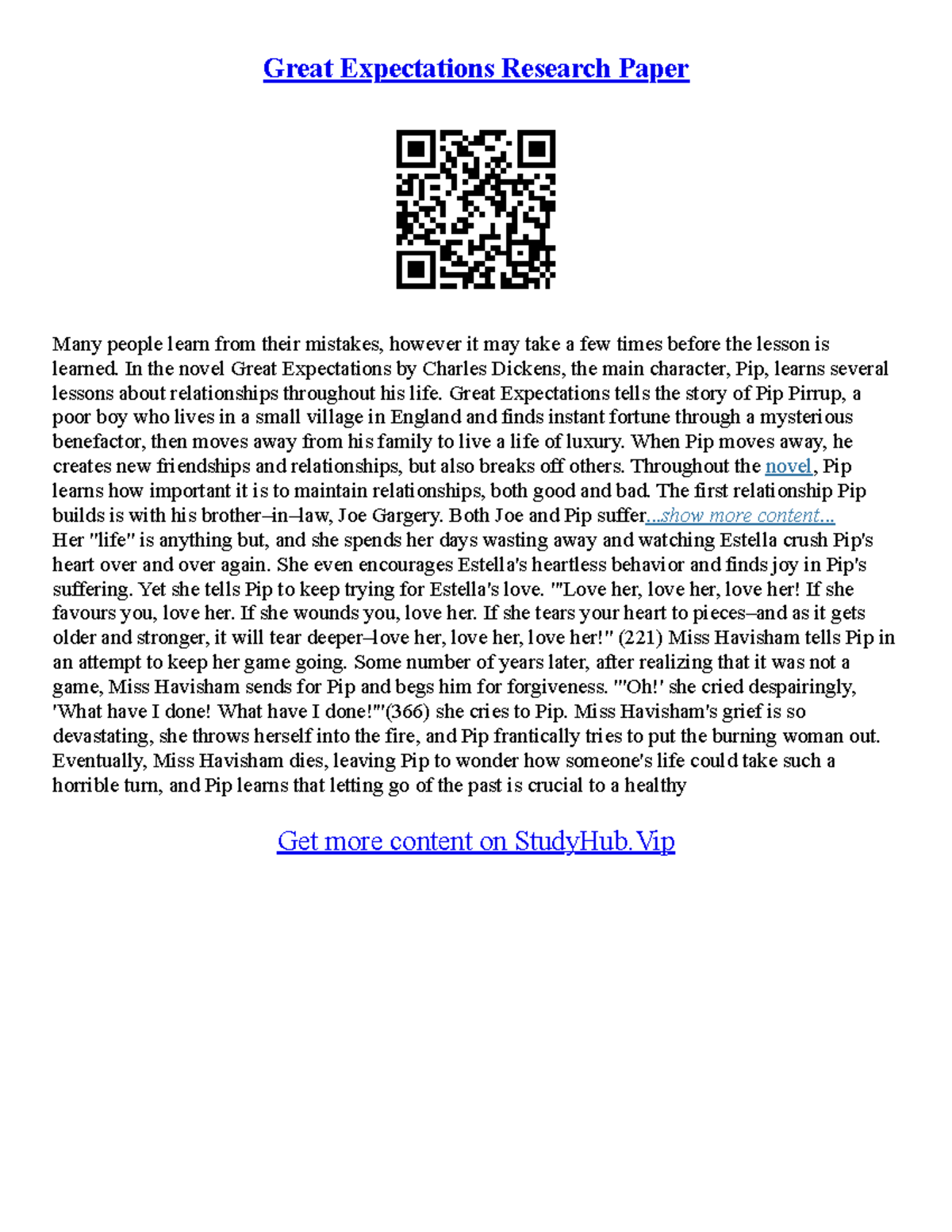 Essays On Great Expectations - Great Expectations Research Paper Many ...