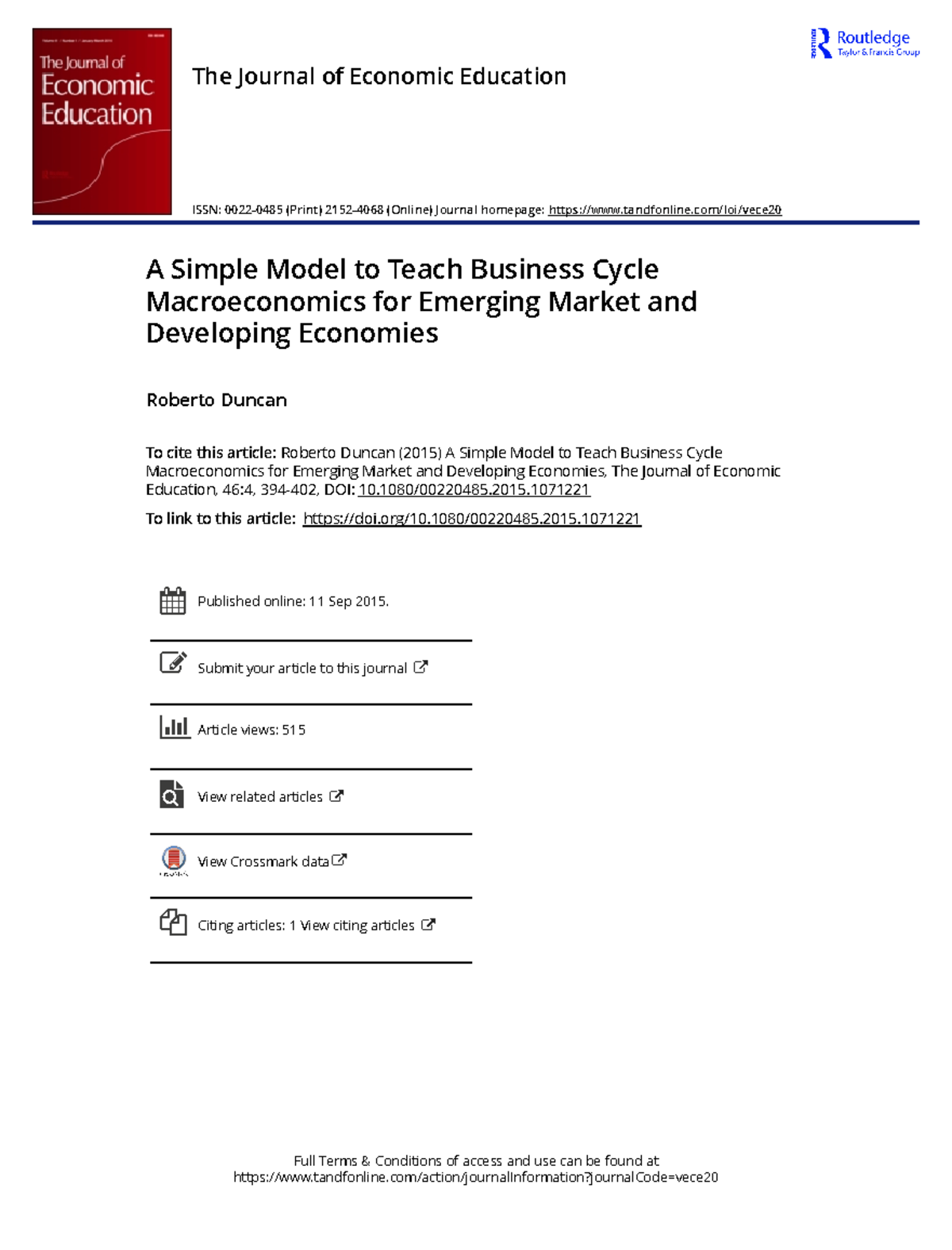 A Simple Model to Teach Business Cycle Macroeconomics for Emerging ...